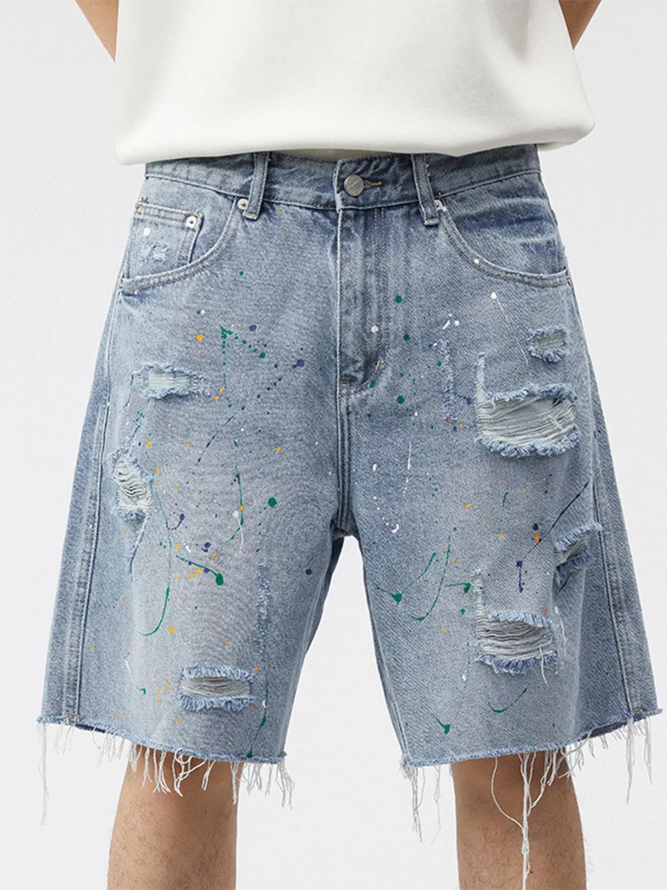 Men's Distressed Paint Splatter Denim Shorts – Analia's Stores