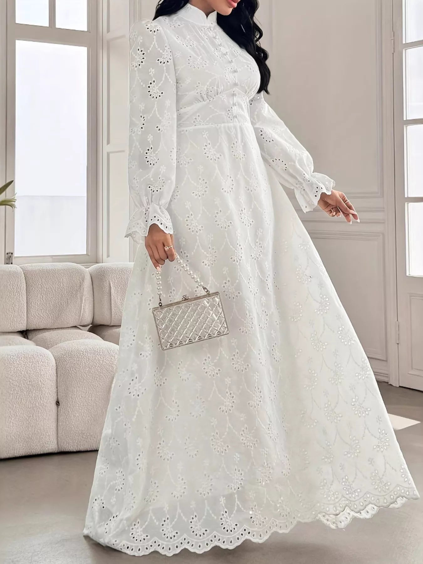 Eyelet Flounce Sleeve Maxi Dress – Analia's Stores